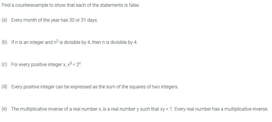 Solved Find a counterexample to show that each of the | Chegg.com