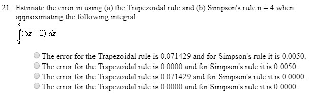 Solved 21. Estimate the error in using (a) the Trapezoidal | Chegg.com