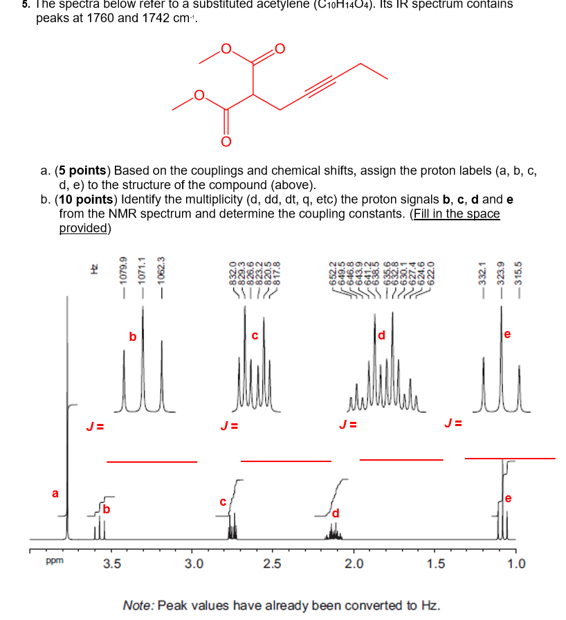Solved 5. The spectra below refer to a substituted acetylene | Chegg.com