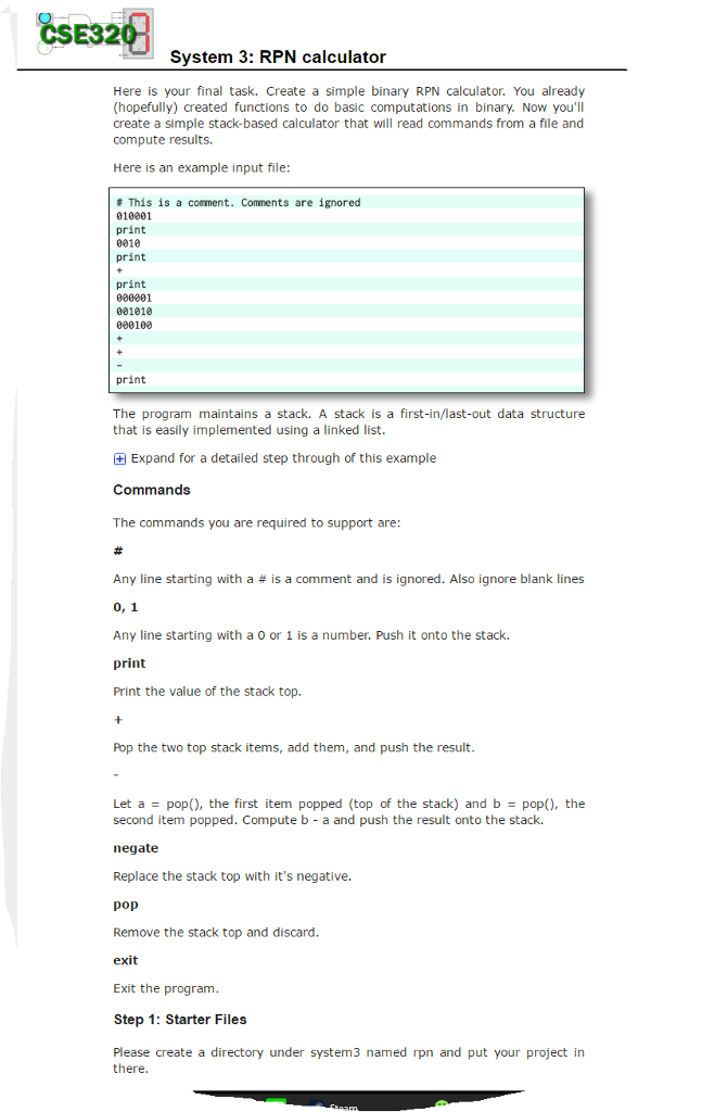 Here is your final task. Create a simple binary RPN | Chegg.com