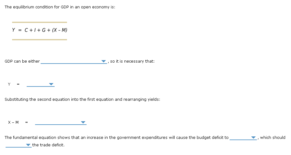 Solved The equilibrium condition for GDP in an open economy | Chegg.com