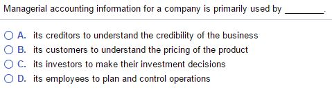 Solved Managerial accounting information for a company is | Chegg.com
