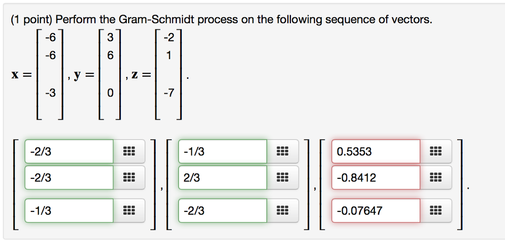 Solved Perform the Gram-Schmidt process on the following | Chegg.com