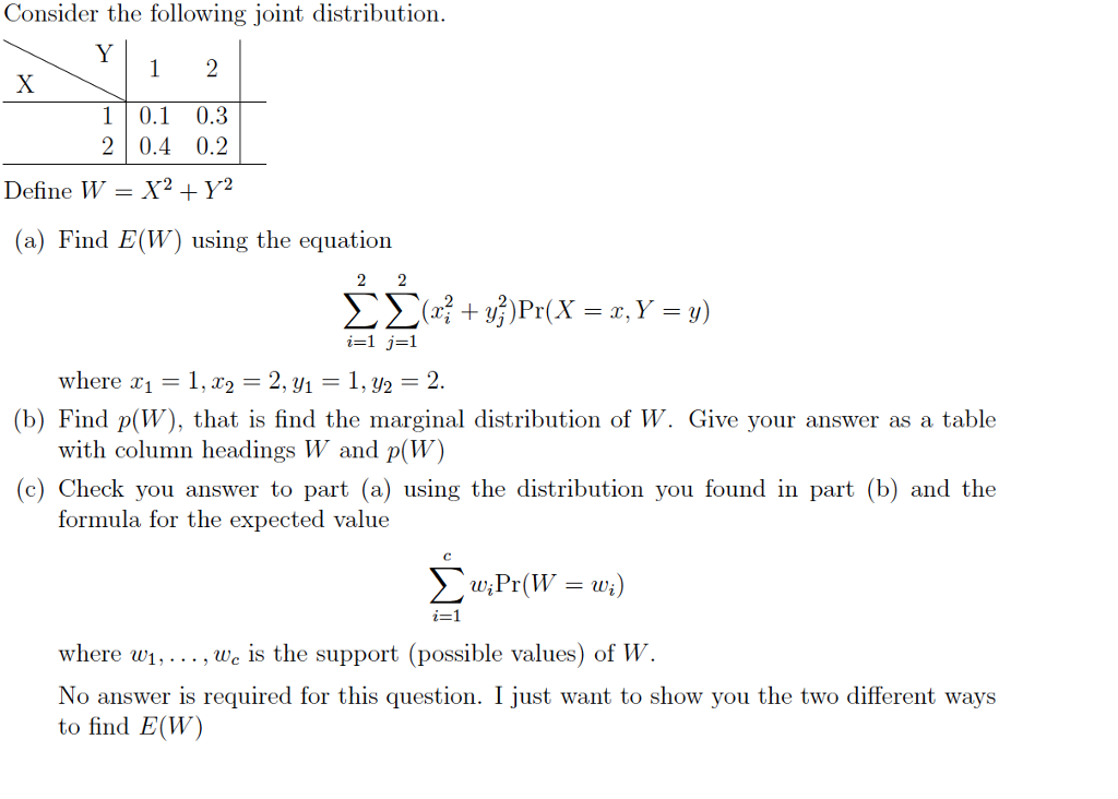 Solved Consider the following joint distribution 10.1 0.3 | Chegg.com