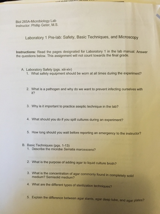 Solved Biol 265A-Microbiology Lab Instructor: Phillip Geter, | Chegg.com