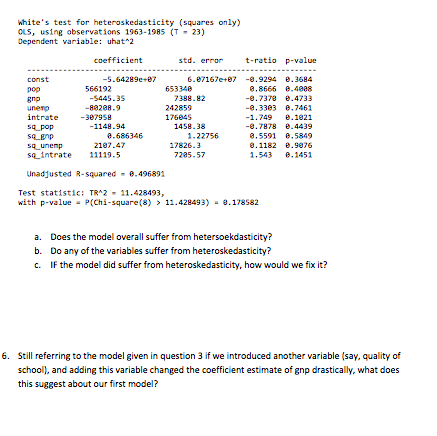 white's test for heteroskedasticity (squares only) | Chegg.com