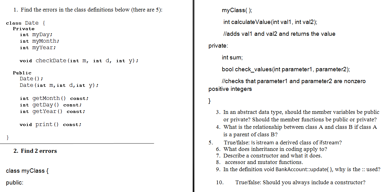 Solved Find the errors in the class definitions below (there | Chegg.com