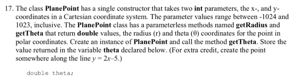 Solved 17. The class PlanePoint has a single constructor | Chegg.com