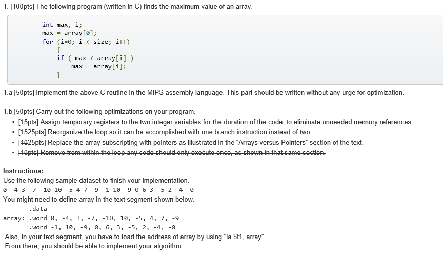 part A " .data array: .word 0, -4, 3, -7, -10, 10, | Chegg.com