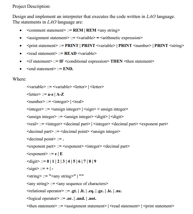 Solved Project Description Design and implement an | Chegg.com