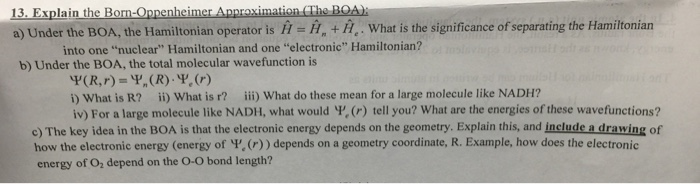 Solved Under the BOA, the Hamiltonian operator is hat H = | Chegg.com