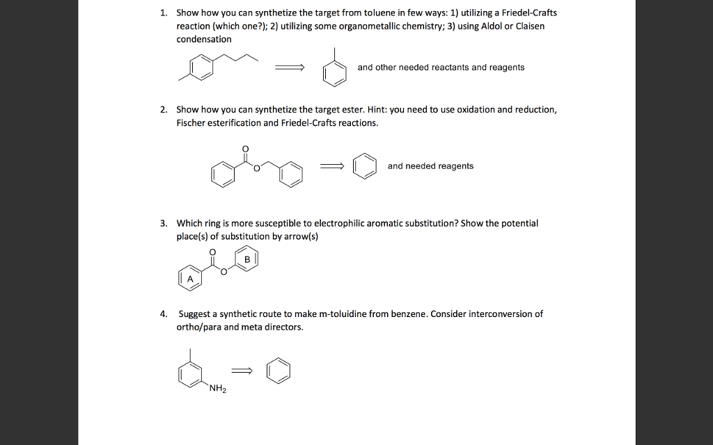 Solved Show how you can synthetize the target from toluene | Chegg.com