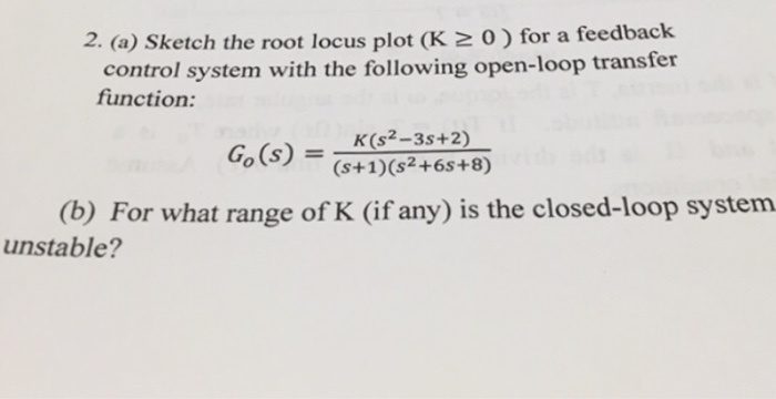 Solved Sketch the root locus plot (K > 0) for a feedback | Chegg.com