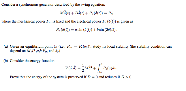 Solved Consider a synchronous generator described by the | Chegg.com