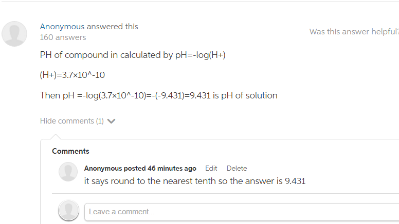 Solved PH of compound in calculated by ph = -log(H+) (H+) = | Chegg.com