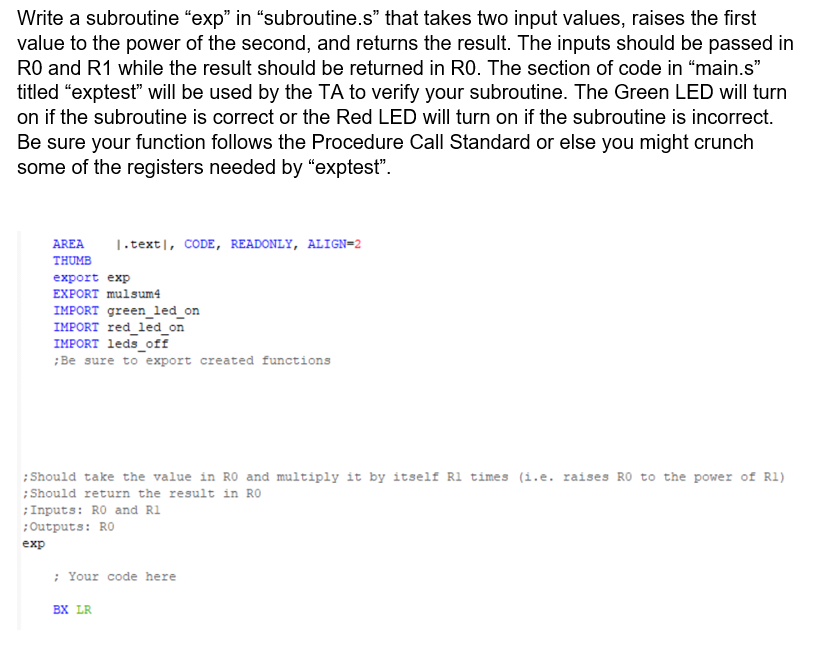 Write a subroutine "exp" in "subroutine.s" that takes | Chegg.com