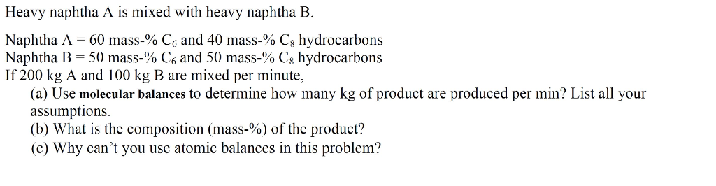 Solved Heavy naphtha A is mixed with heavy naphtha B. | Chegg.com