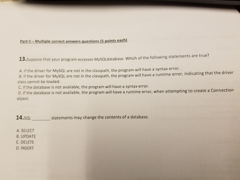 Solved Part II - Multiple correct answers questions (5 | Chegg.com