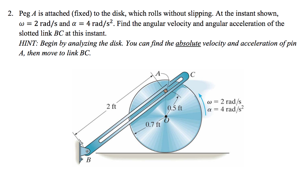 Solved Peg A is attached (fixed) to the disk, which rolls | Chegg.com
