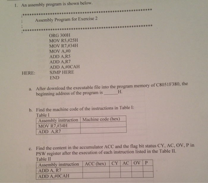 1. An assembly program is shown below. Assembly | Chegg.com