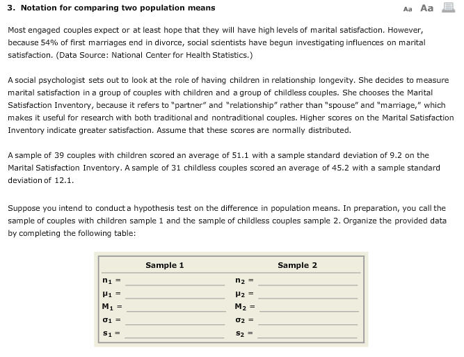 Solved 3. Notation for comparing two population means Aa Aa | Chegg.com