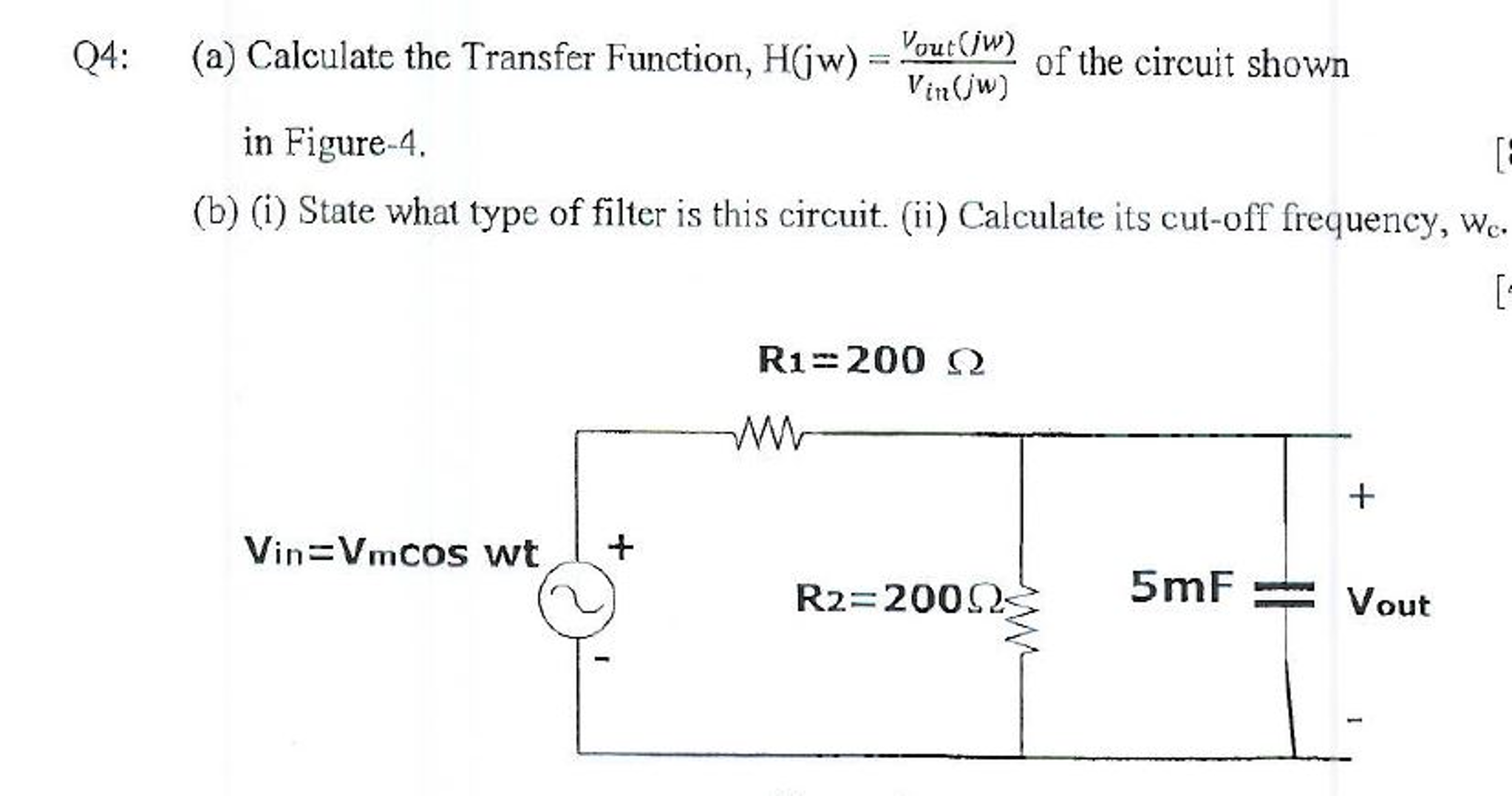 Solved Calculate the Transfer Function, H(jw) = | Chegg.com