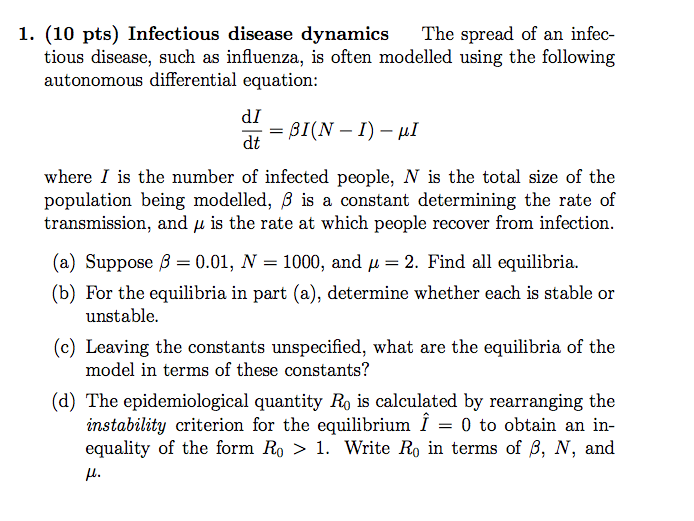 Solved Infectious disease, the spread of an infectious | Chegg.com