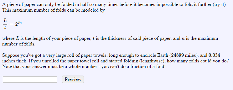 Solved A piece of paper can only be folded in half so many | Chegg.com