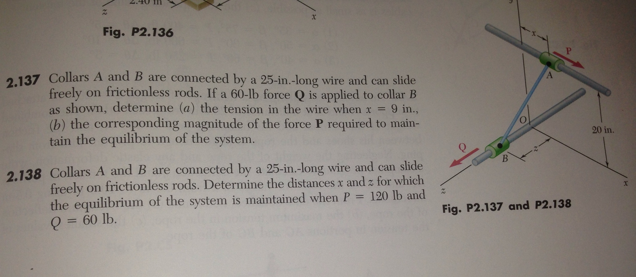 Collars A and B are connected by a 25-in.-long wire | Chegg.com