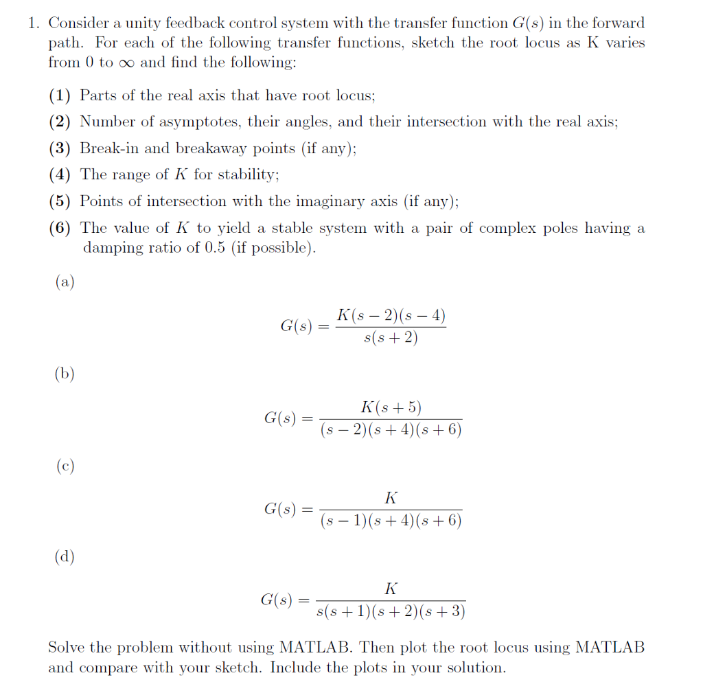 Solved Consider a unity feedback control system with the | Chegg.com