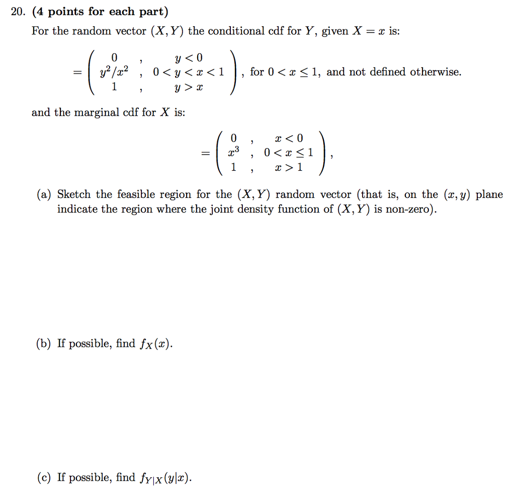 Solved For the random vector (X, Y) the conditional cdf for | Chegg.com