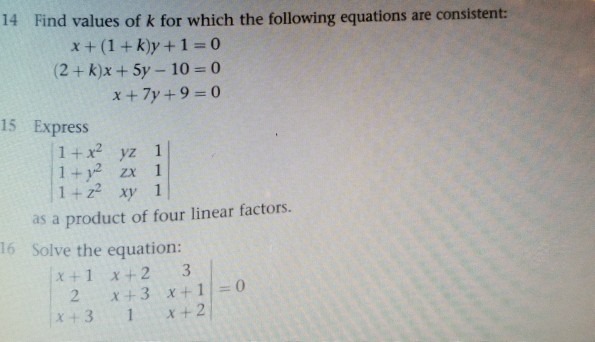 Solved 14 Find values of k for which the following equations | Chegg.com
