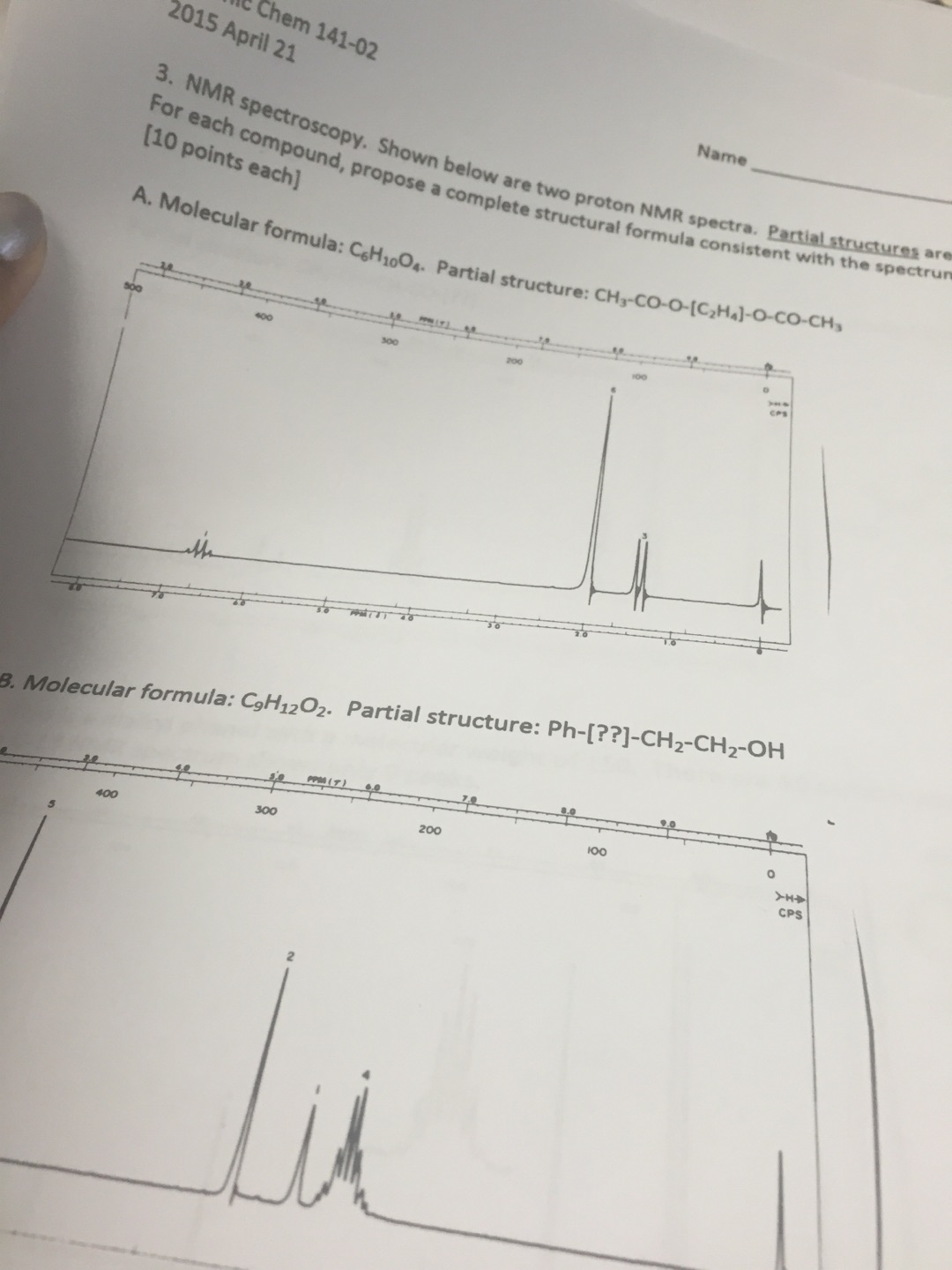 Solved NMR spectroscopy. Show below are two proton NMR | Chegg.com