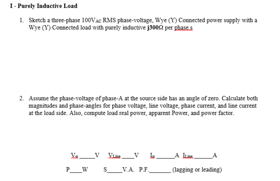 Solved Purely Inductive Load Sketch a three-phase 100 V_AC | Chegg.com