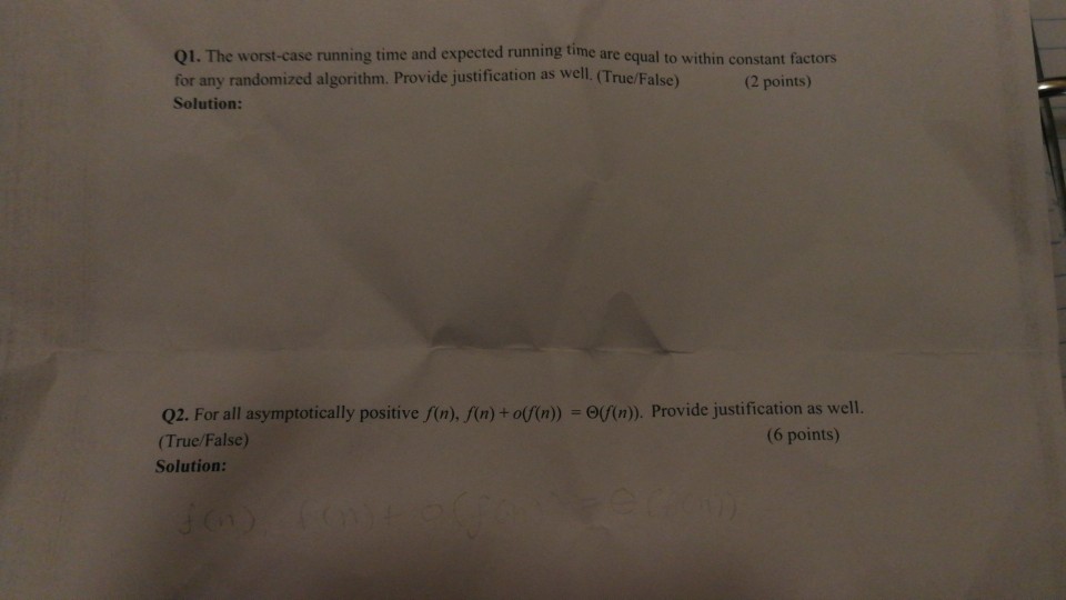 Solved Q1. The worst-case running time and expected running | Chegg.com