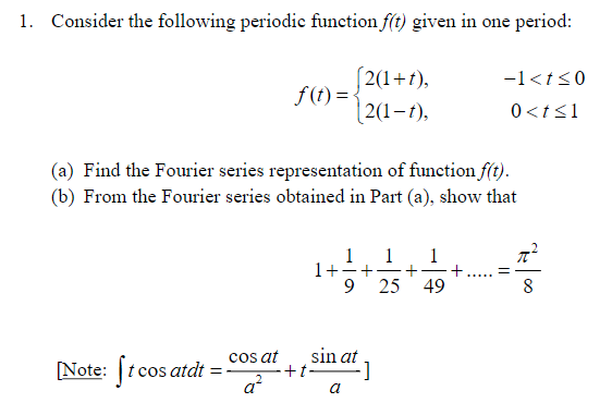 Solved 1. Consider the following periodic function ft) given | Chegg.com