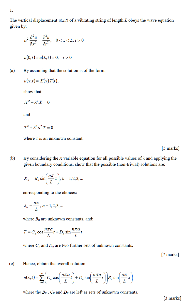 Solved The vertical displacement u(x, t) of a vibrating | Chegg.com