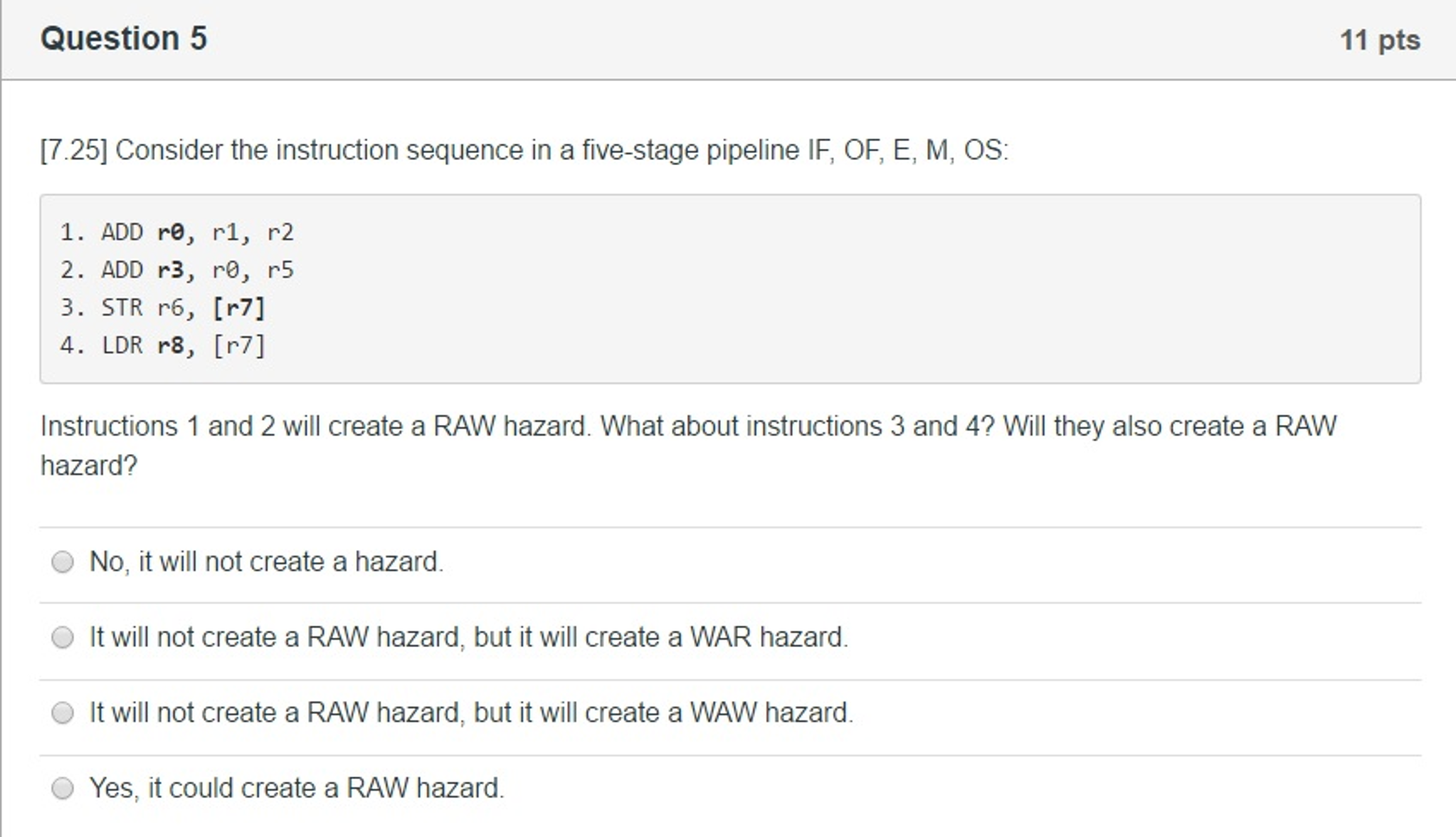 Consider the instruction sequence in a five-stage | Chegg.com