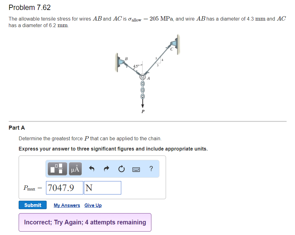 Solved The allowable tensile stress for wires AB and AC is | Chegg.com
