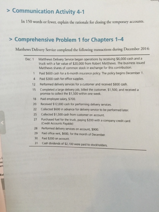 Solved Accounting comprehensive problem 1 for chapter 1-4, | Chegg.com Solved Accounting comprehensive problem 1 for chapter 1-4, | Chegg.com
