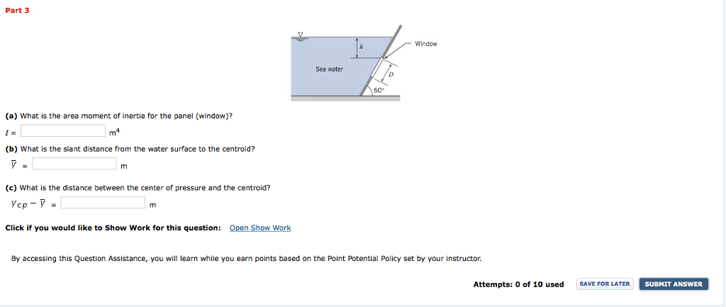 Solved Part 3 Window Sea water 60° (a) What is the area | Chegg.com