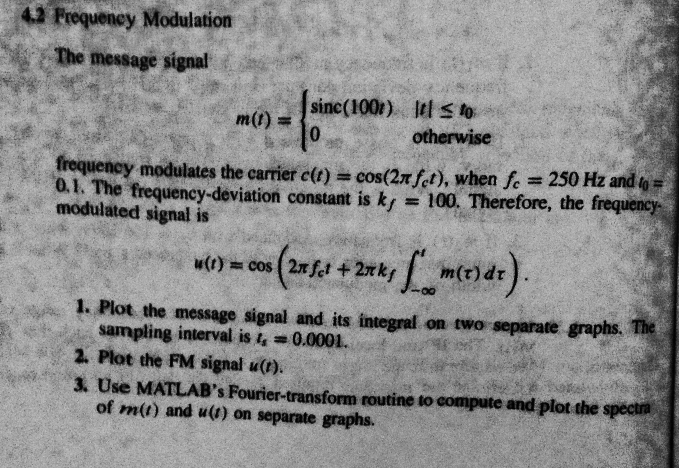 Frequency Modulation The message signal frequency | Chegg.com