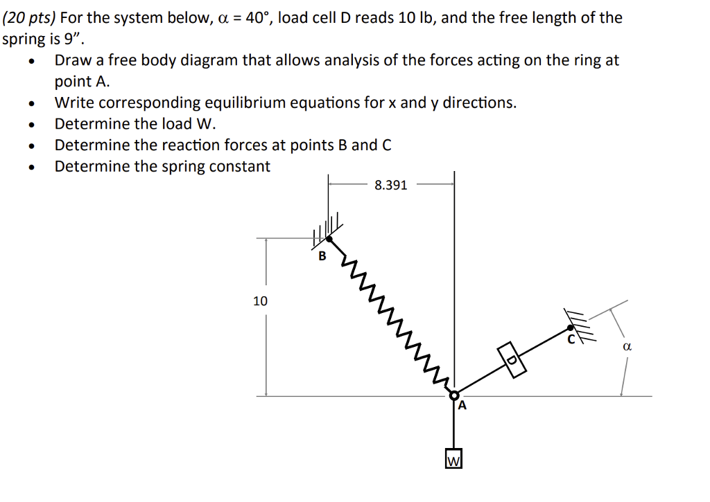 Solved For the system below, = 40°, load cell D reads 10 | Chegg.com