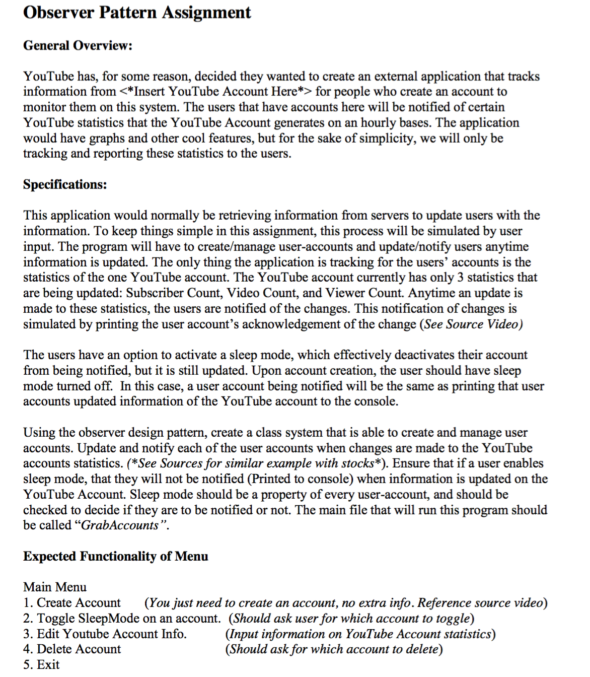 Observer Pattern Assignment General Overview: | Chegg.com