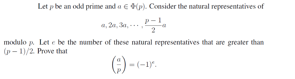 Solved Let p be an odd prime and a E Φ(p). Consider the | Chegg.com