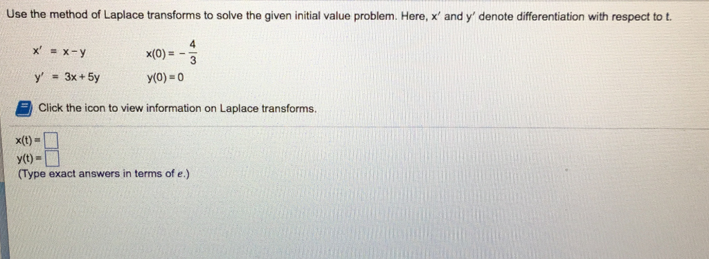Solved Use the method of Laplace transforms to solve the | Chegg.com
