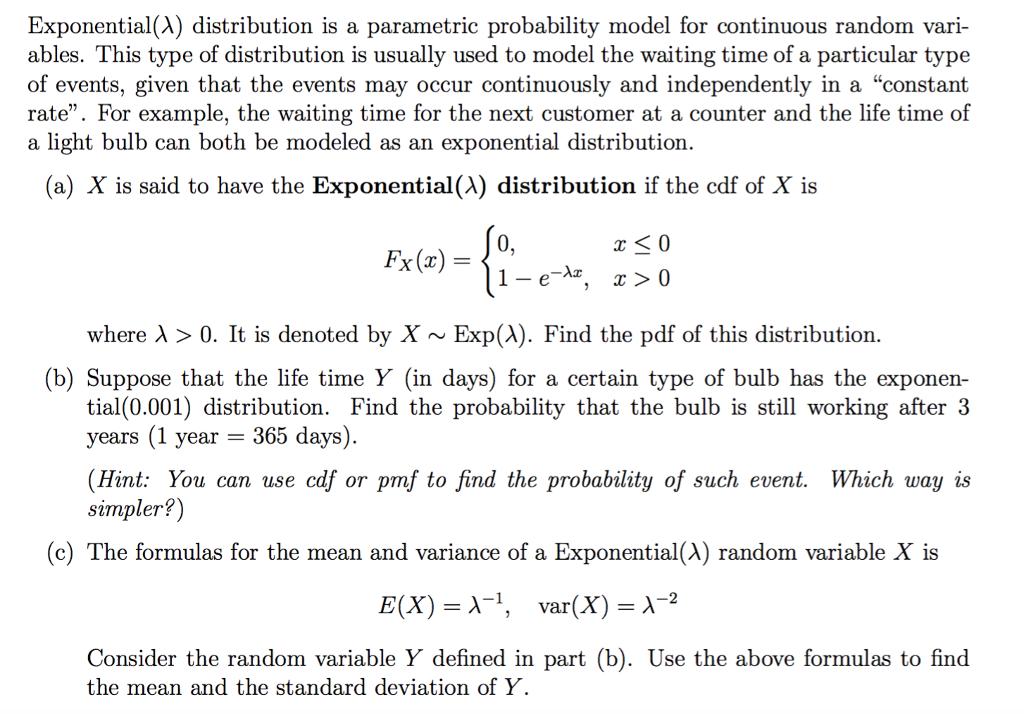 Solved Exponential(lambda) distribution is a parametric | Chegg.com