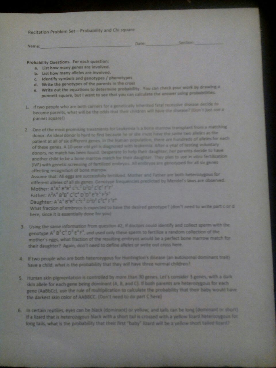 Recitation Problem Set-Probability and Chi square | Chegg.com