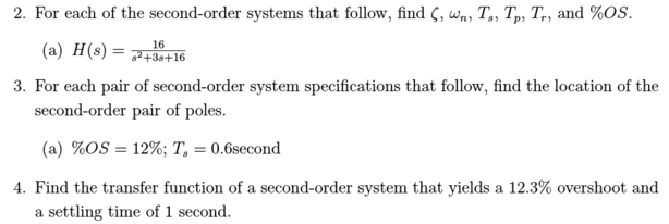 Solved For each of the second-order systems that follow, | Chegg.com