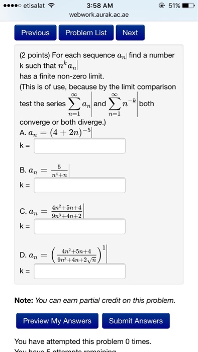 Solved For each sequence a_n| find a number k such that n^k | Chegg.com